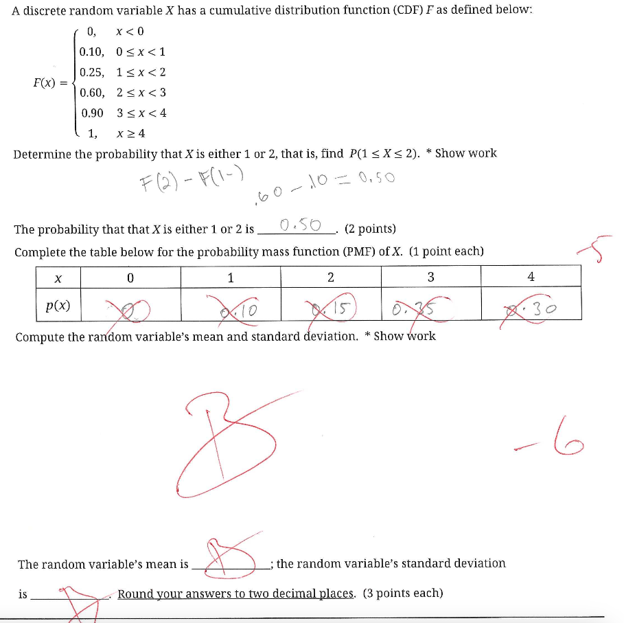 Solved A discrete random variable x ﻿has a cumulative | Chegg.com