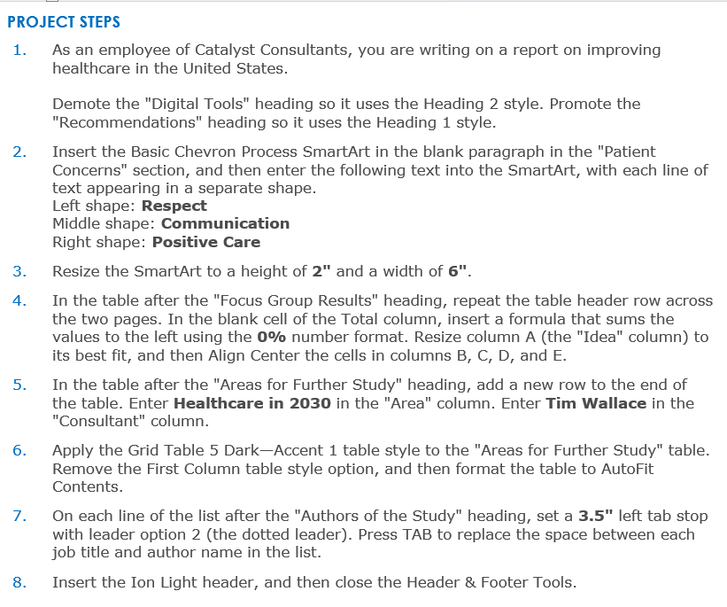 Solved PROJECT STEPS 1 As An Employee Of Catalyst Chegg