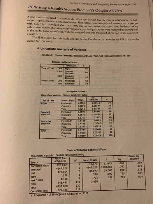 Solved 5. Describing and Interpreting Results in APA Style | Chegg.com