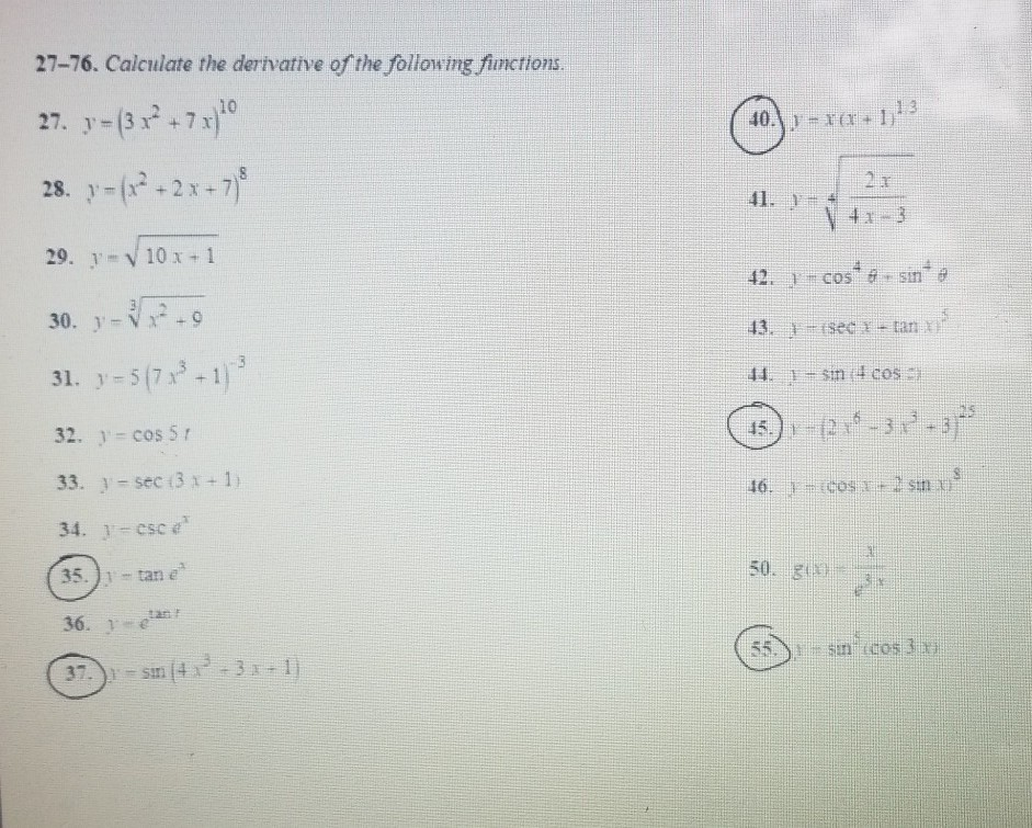 Solved 27-76. Calculate the derivative of the following | Chegg.com