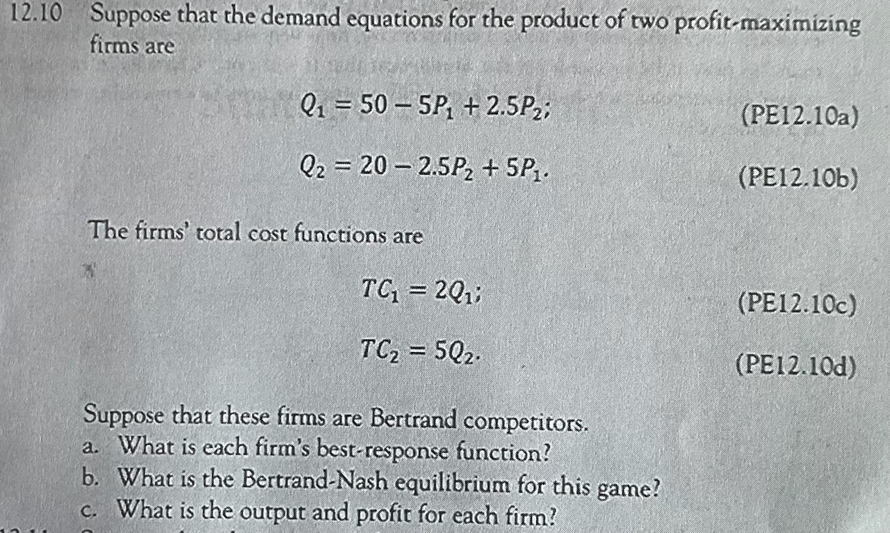 Solved 10 Suppose that the demand equations for the product | Chegg.com