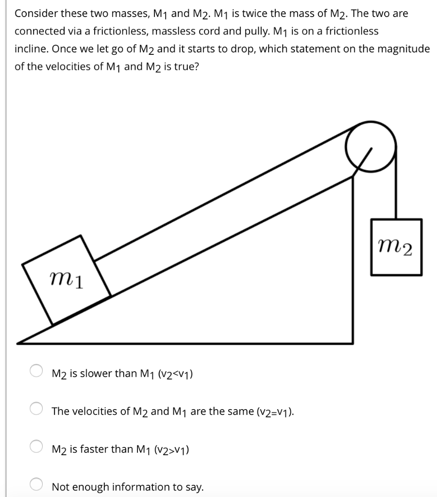 Solved Consider these two masses, M1 and M2. M1 is twice the | Chegg.com
