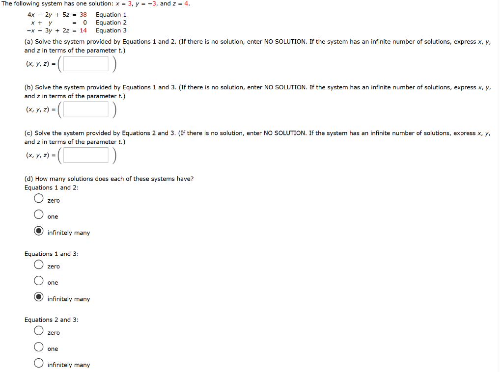Solved The following system has one solution: x = 3, y = -3, | Chegg.com