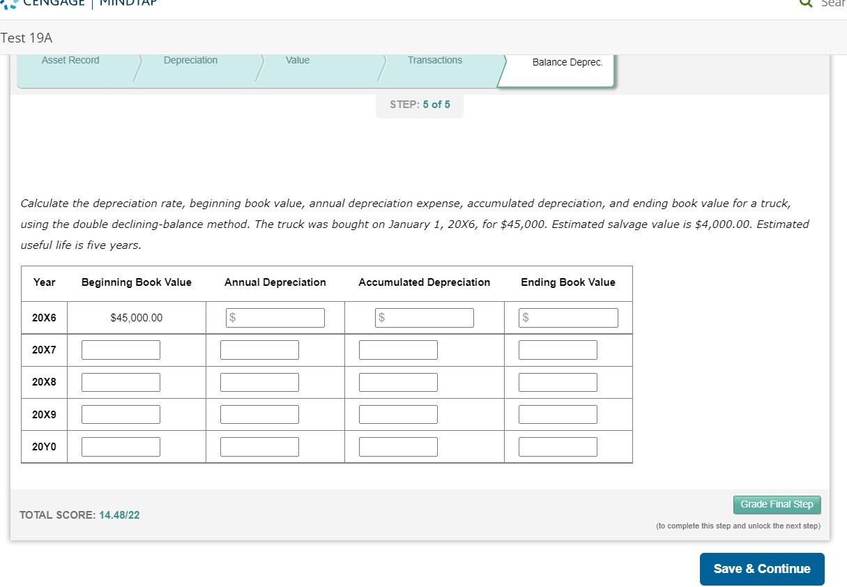 Solved ų Sea Test 19A Asset Record Depreciation Value | Chegg.com