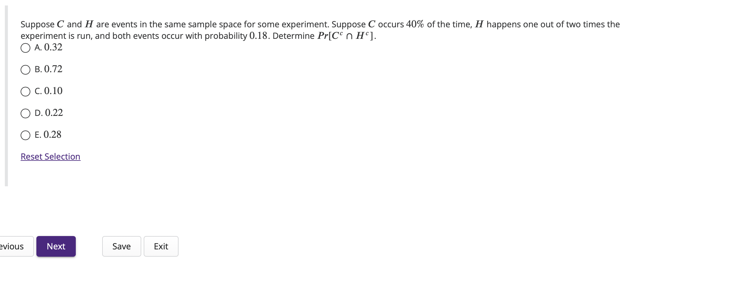 Solved Suppose 𝐶 ﻿and 𝐻 ﻿are events in the same sample | Chegg.com