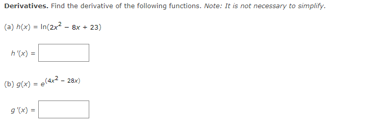 Solved Derivatives. Find the derivative of the following | Chegg.com