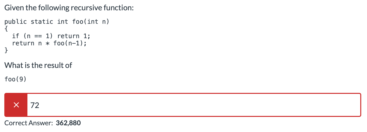 Solved Given the following recursive code public static int | Chegg.com