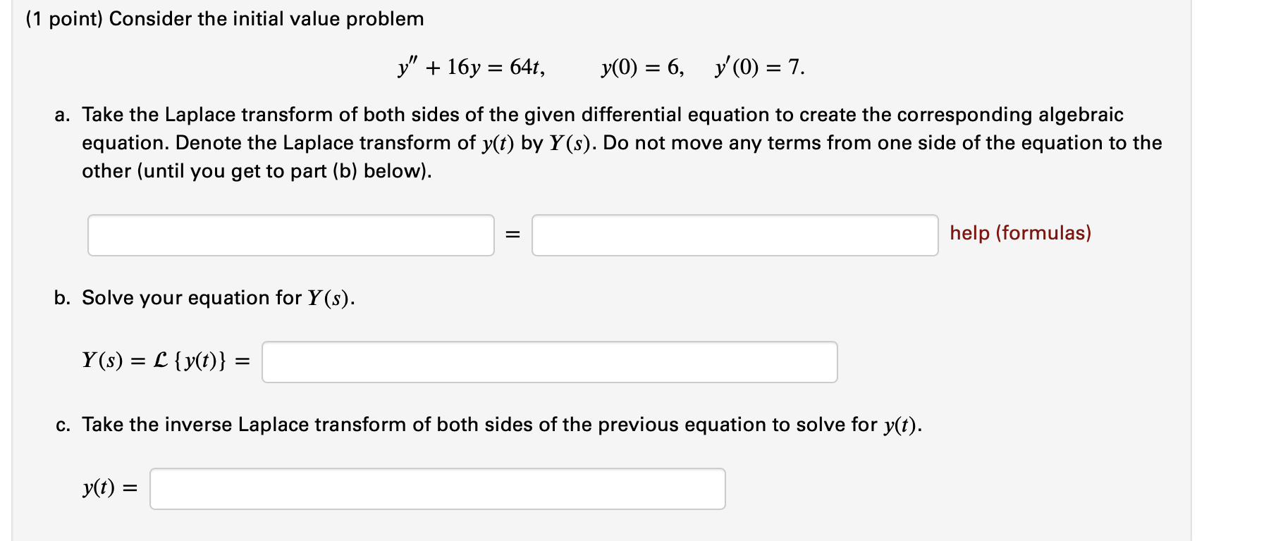 Solved (1 point) Consider the initial value problem y' + 3y | Chegg.com