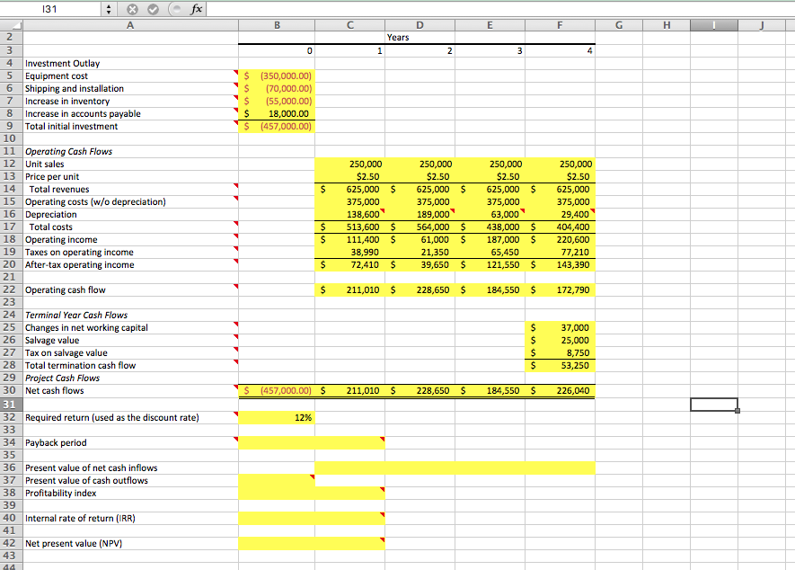 Solved 131 Years 4 Investment Outlay 5 Equipment cost 6 | Chegg.com