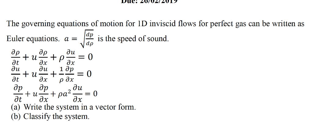 Solved The governing equations of motion for lD inviscid | Chegg.com