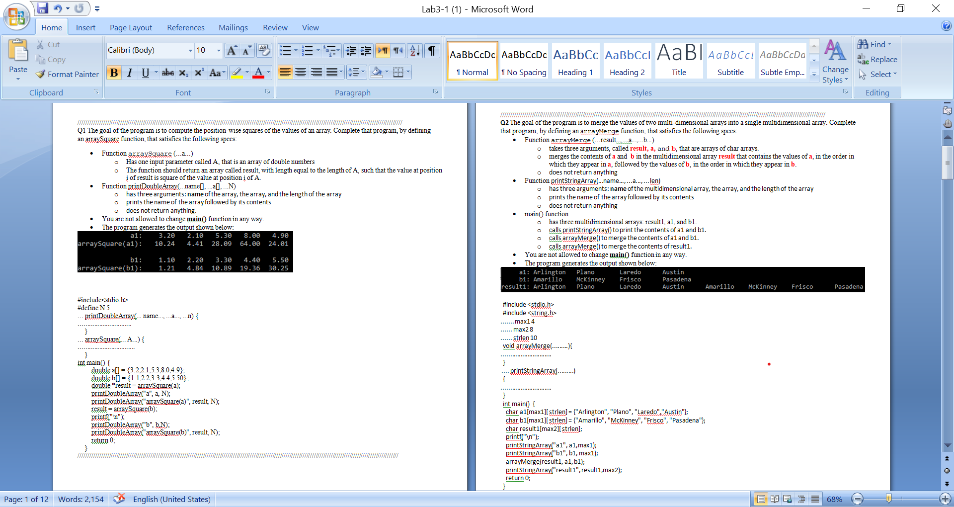 Solved Lab3-1 (1) - Microsoft Word - Home Insert Page Layout | Chegg.com