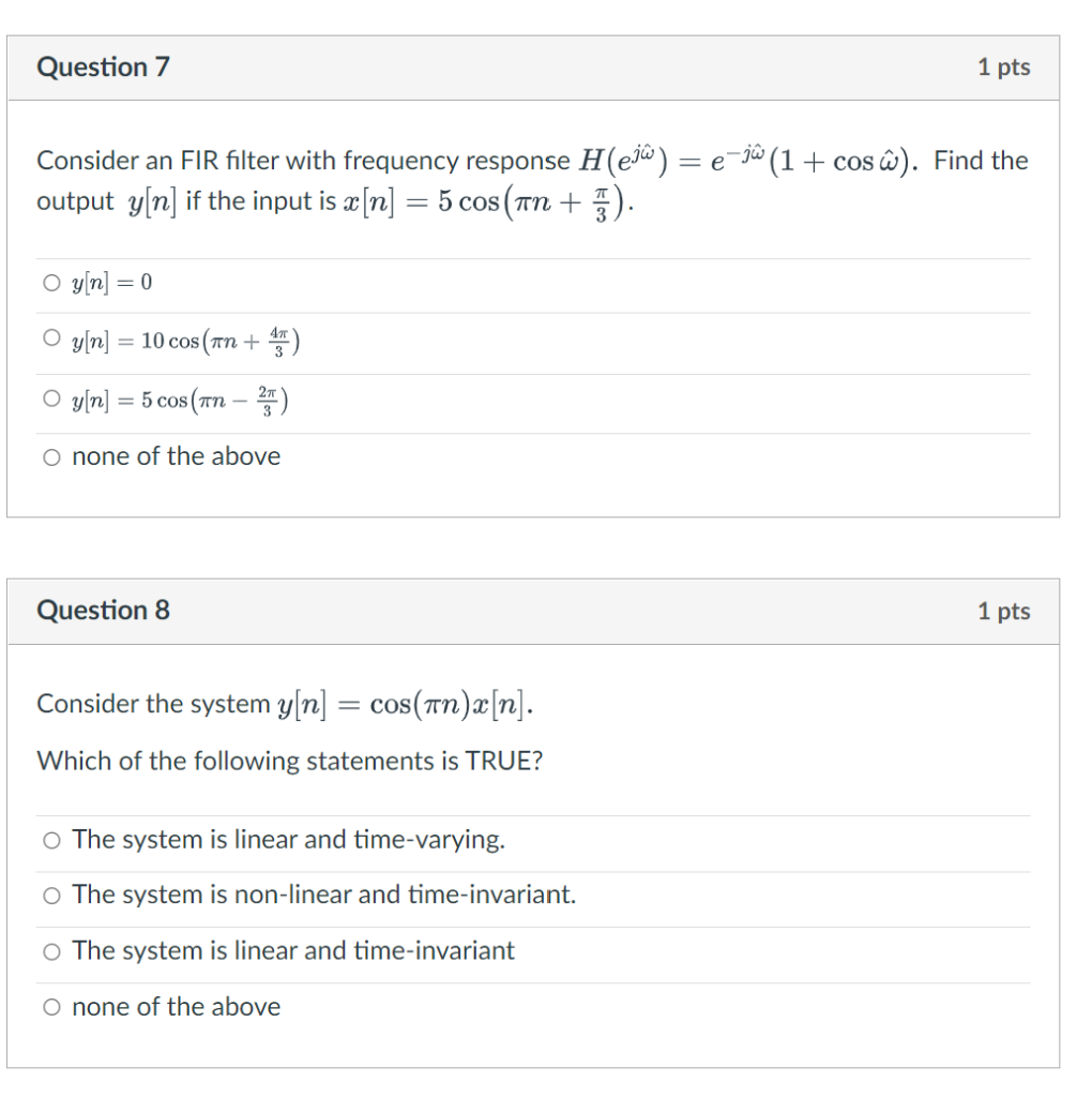 Solved Consider an FIR filter with frequency response | Chegg.com