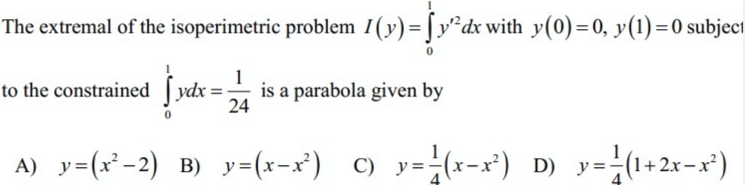 Solved The extremal of the isoperimetric problem 1(y) = | Chegg.com