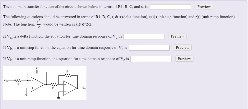 Solved The s-domain transfer function of the circuit shown | Chegg.com