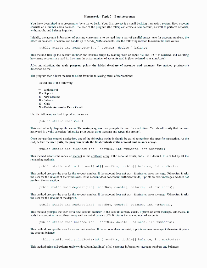 Solved Homework - Topic 7 - Bank Accounts: You have been | Chegg.com