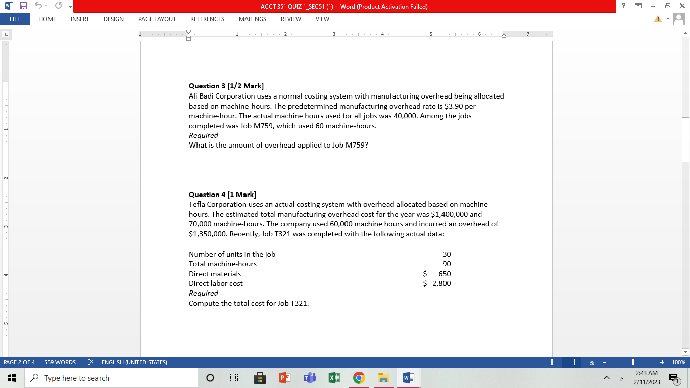 Solved Question 3 [1/2 Mark] Ali Badi Corporation uses a | Chegg.com