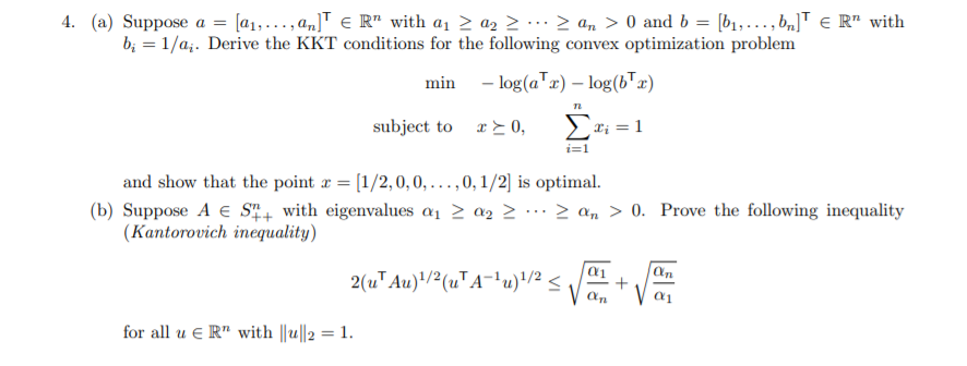 4. (a) Suppose a = [a1, ..., an] e Rwith aj > 02 > | Chegg.com