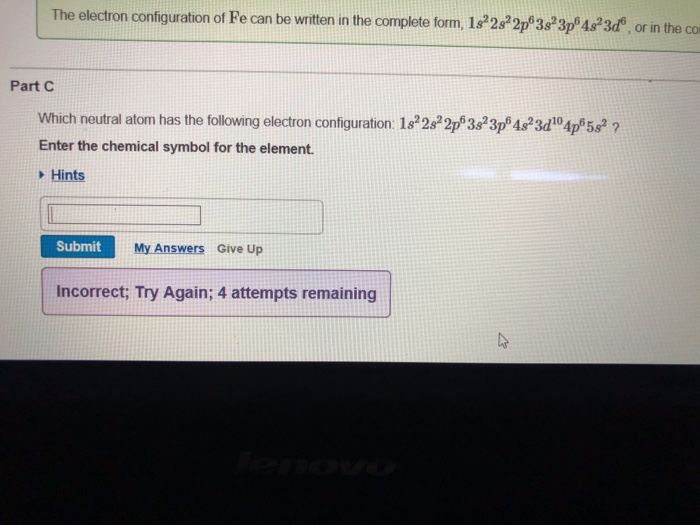 Solved The electron configuration of Fe can be written in | Chegg.com