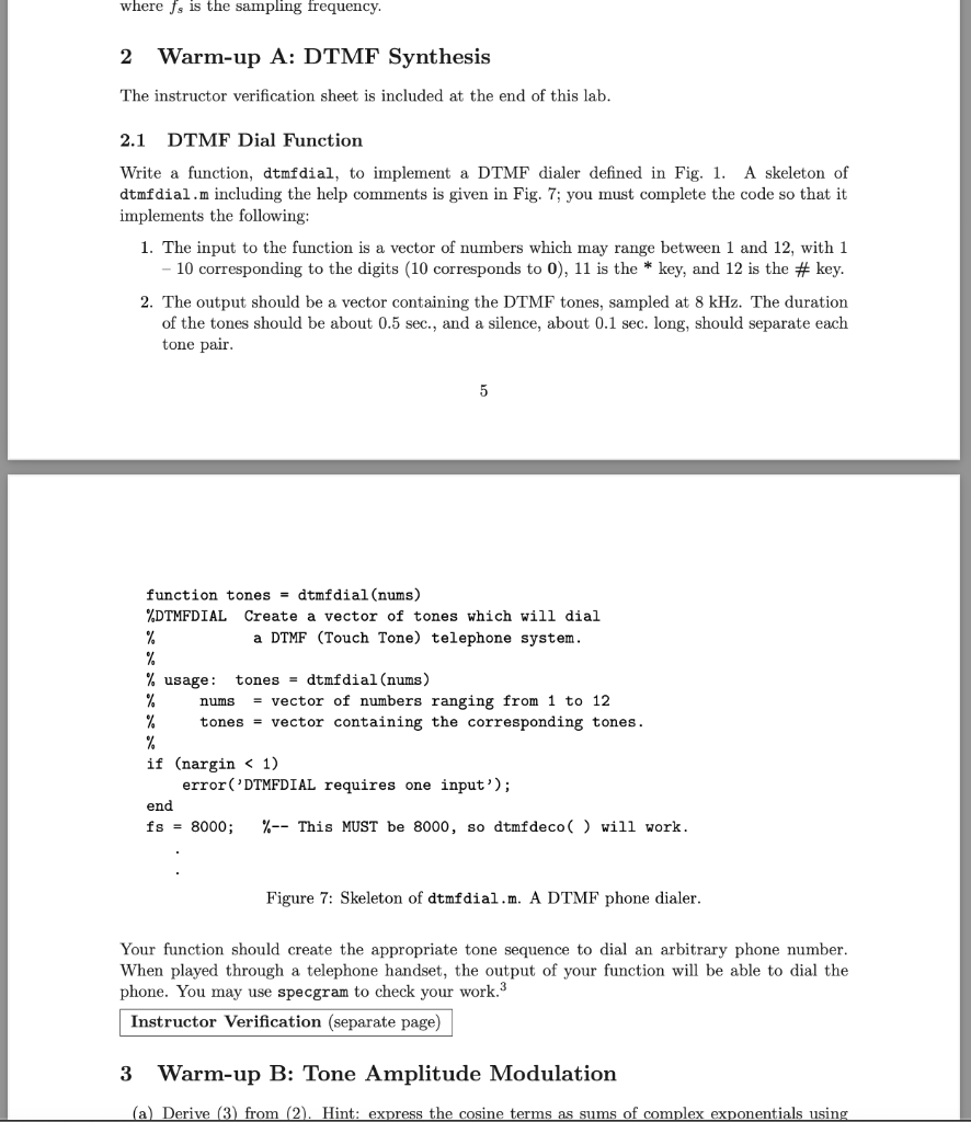 2 Warm-up A: DTMF Synthesis The instructor | Chegg.com