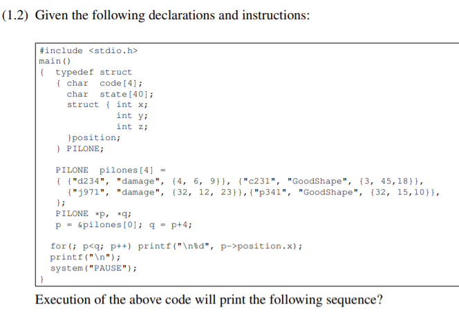 Solved (1.2) Given the following declarations and | Chegg.com
