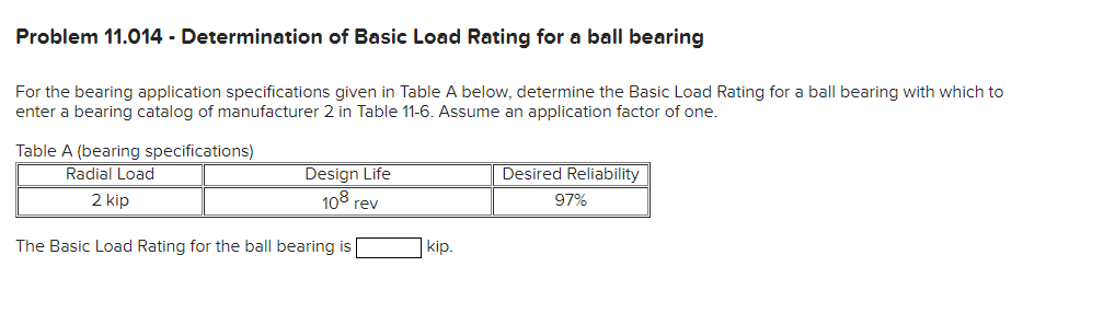 Problem 11.014 - Determination of Basic Load Rating | Chegg.com