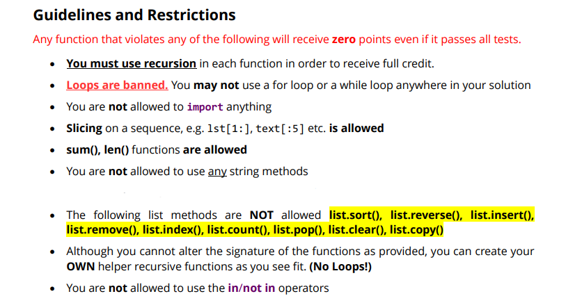 Solved Guidelines and Restrictions Any function that | Chegg.com