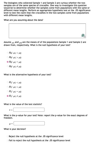 The biologists who collected Sample 1 ﻿and Sample 2 | Chegg.com