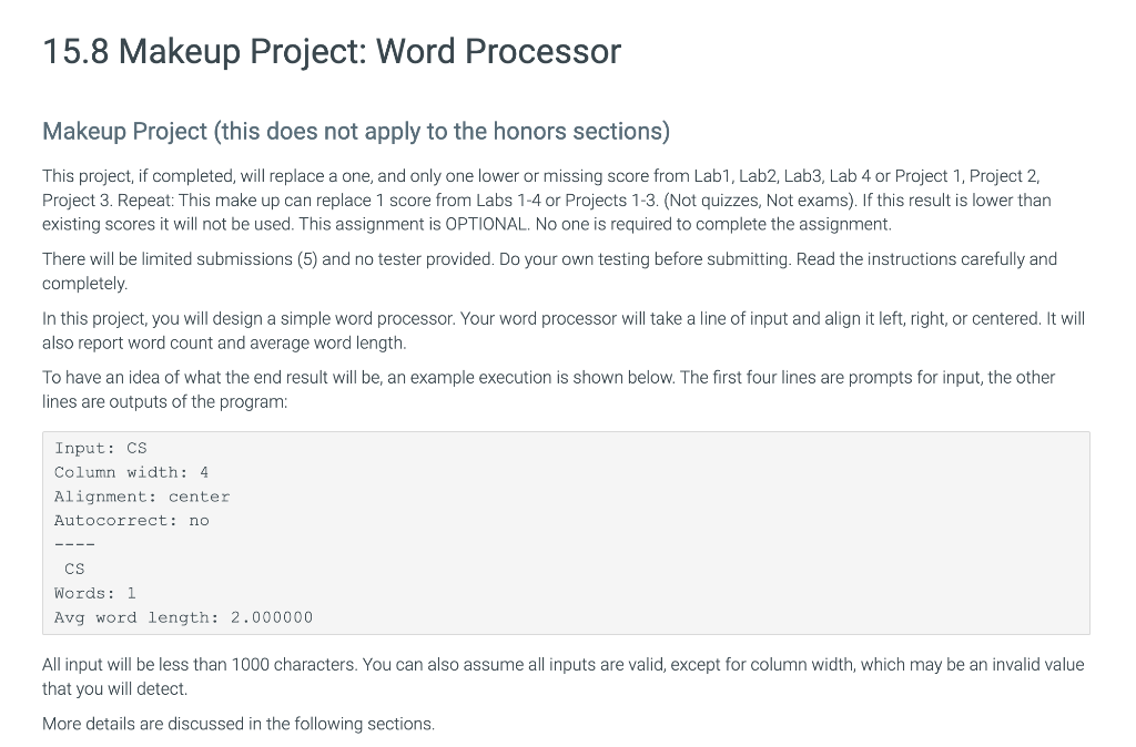 Solved Makeup Project (this does not apply to the honors | Chegg.com