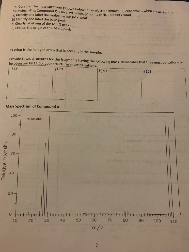 Solved 14. Consider the mass spectrum (shown below) of an | Chegg.com