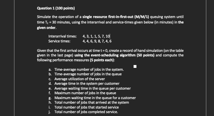 Question 1 100 Points Simulate The Operation Of A 