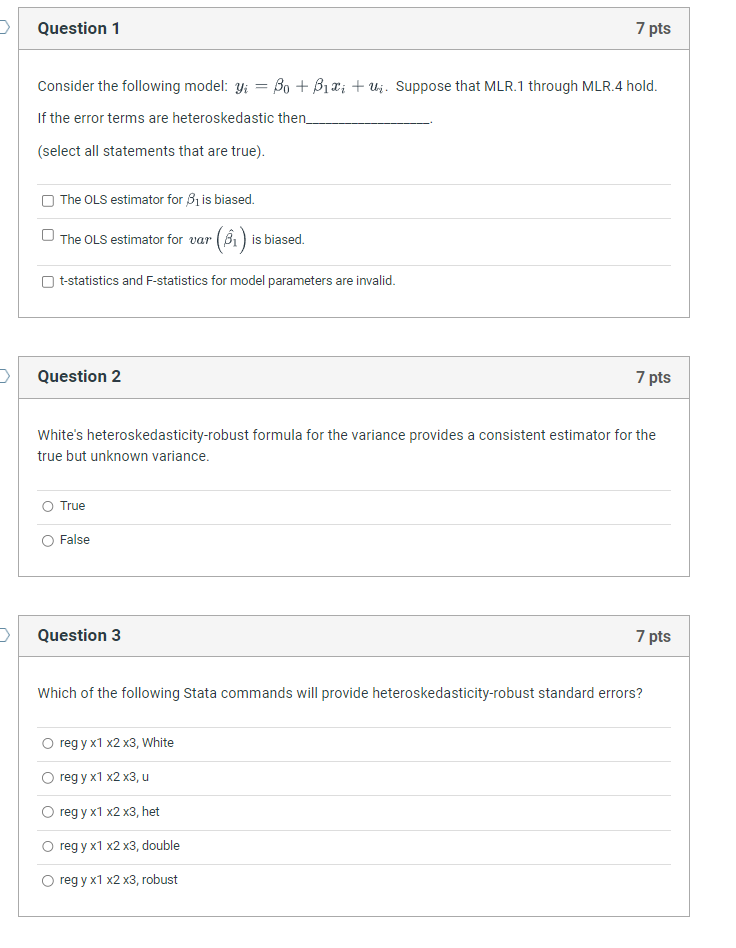 Solved Consider the following model: yi=β0+β1xi+ui. Suppose | Chegg.com