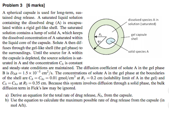 Solved Problem 3 [6 marks] A spherical capsule is used for | Chegg.com