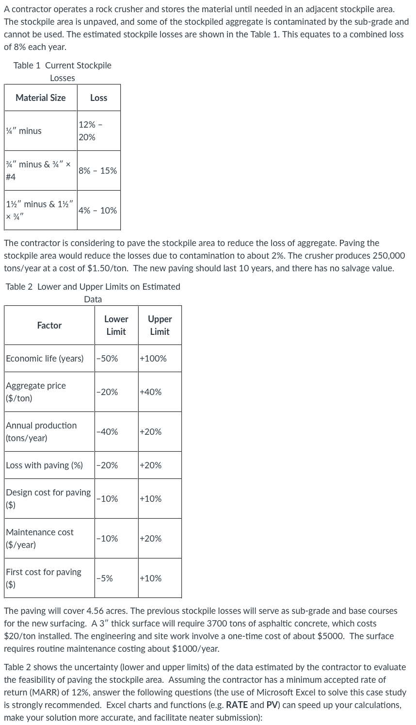 question 4Estimate the IRR for the “worst-case” ﻿and | Chegg.com