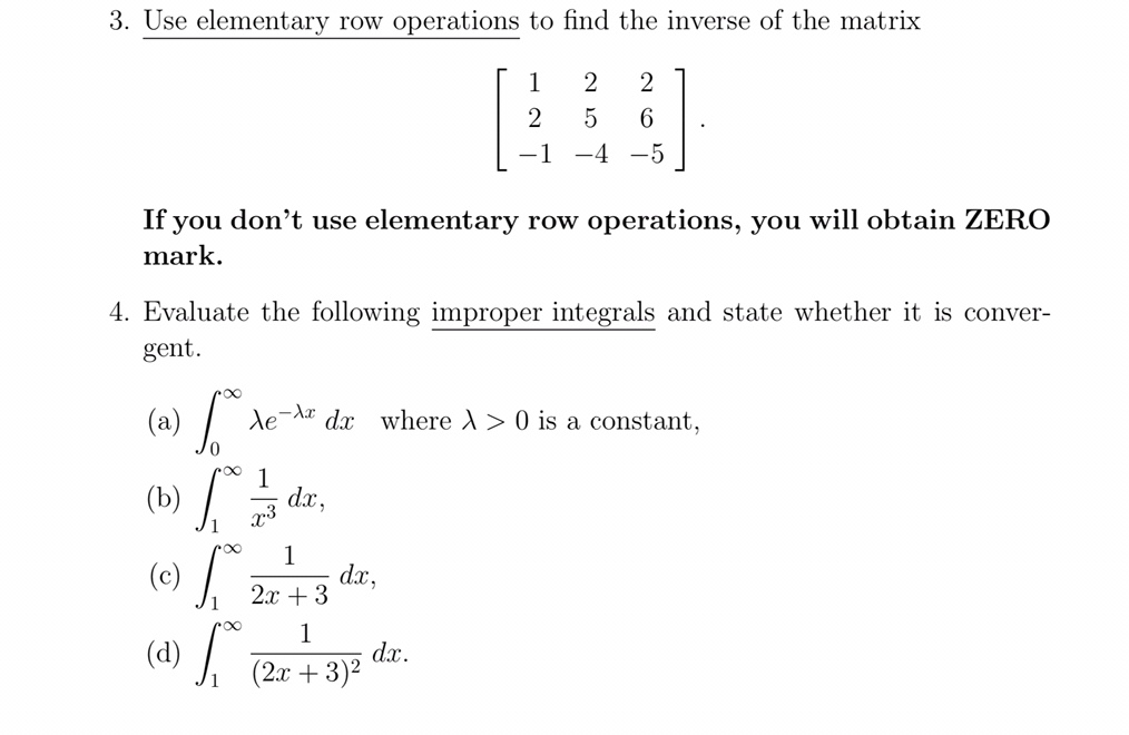Solved 3. Use elementary row operations to find the inverse | Chegg.com