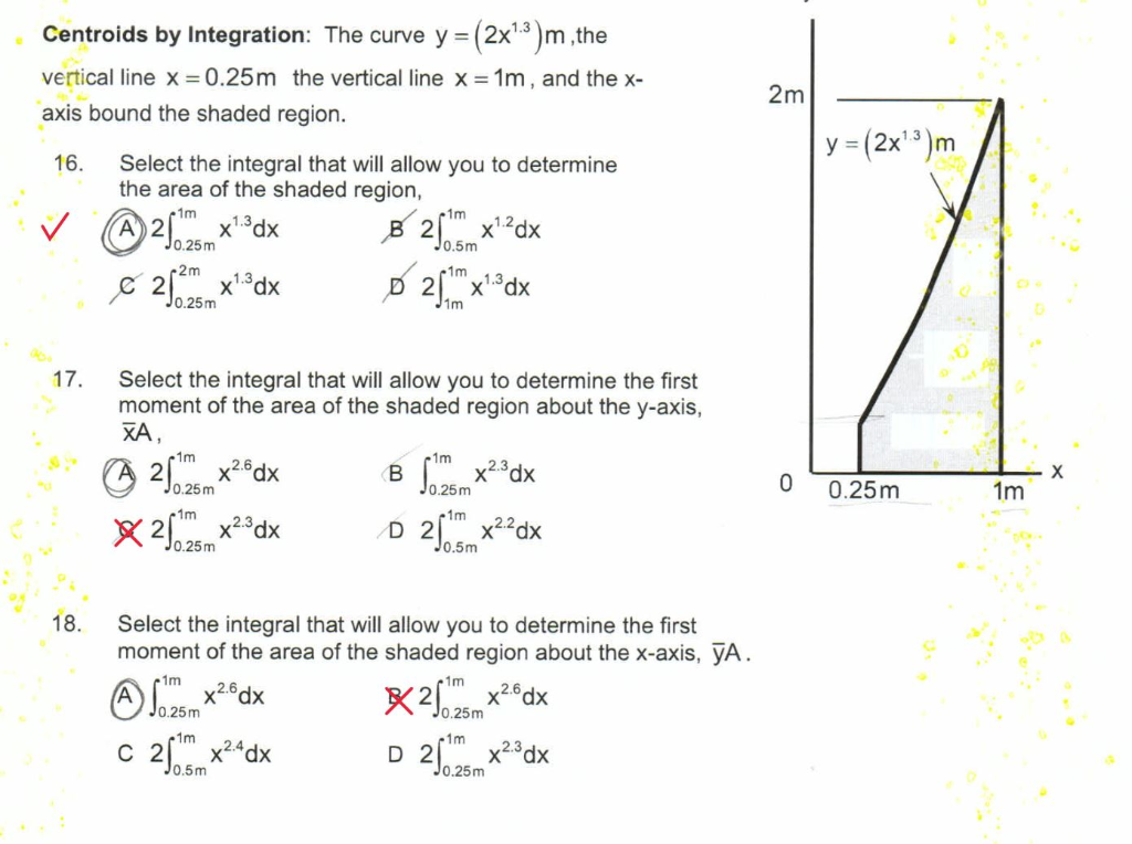 Solved • Centroids by Integration: The curve y = (2x1.3 )m | Chegg.com