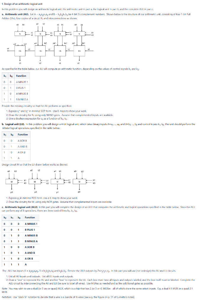 Solved 1. Design of an arithmetic logical unit In this | Chegg.com