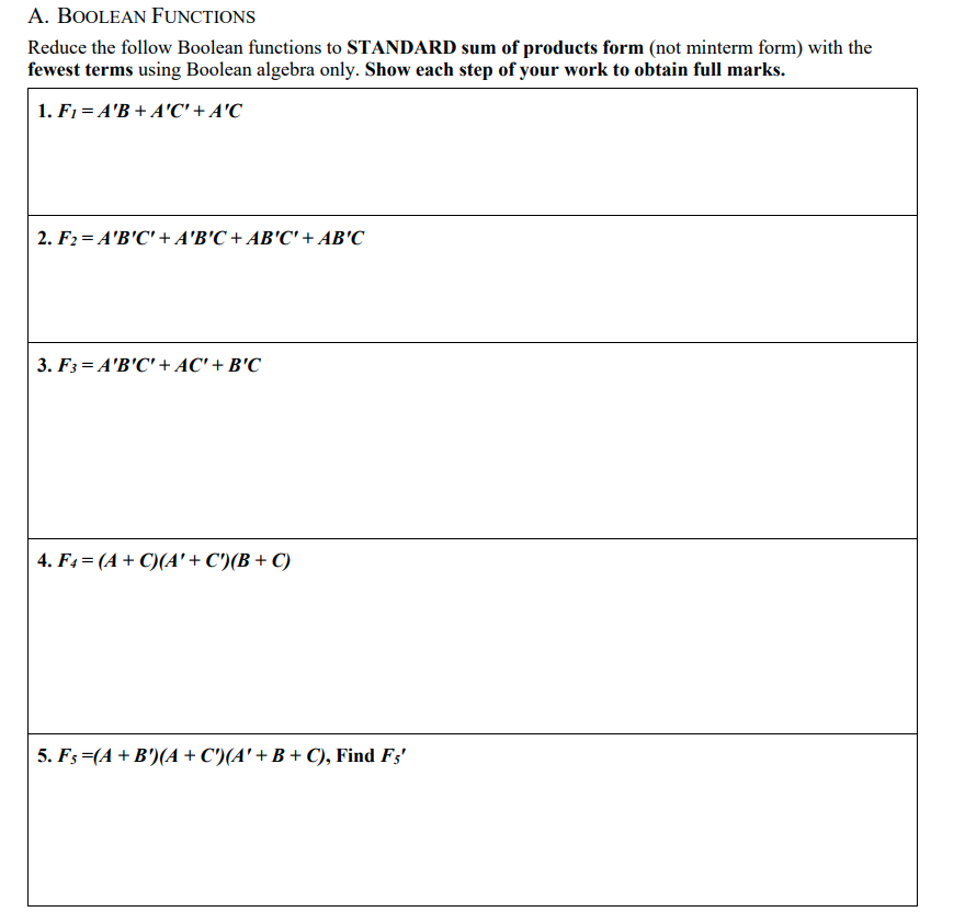 Solved A. ﻿BOOLEAN FUNCTIONSReduce the follow Boolean | Chegg.com