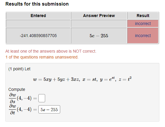 Solved 1. Let w=5xy+5yz+3xz, x=st, y=est, z=t2 2. Consider | Chegg.com