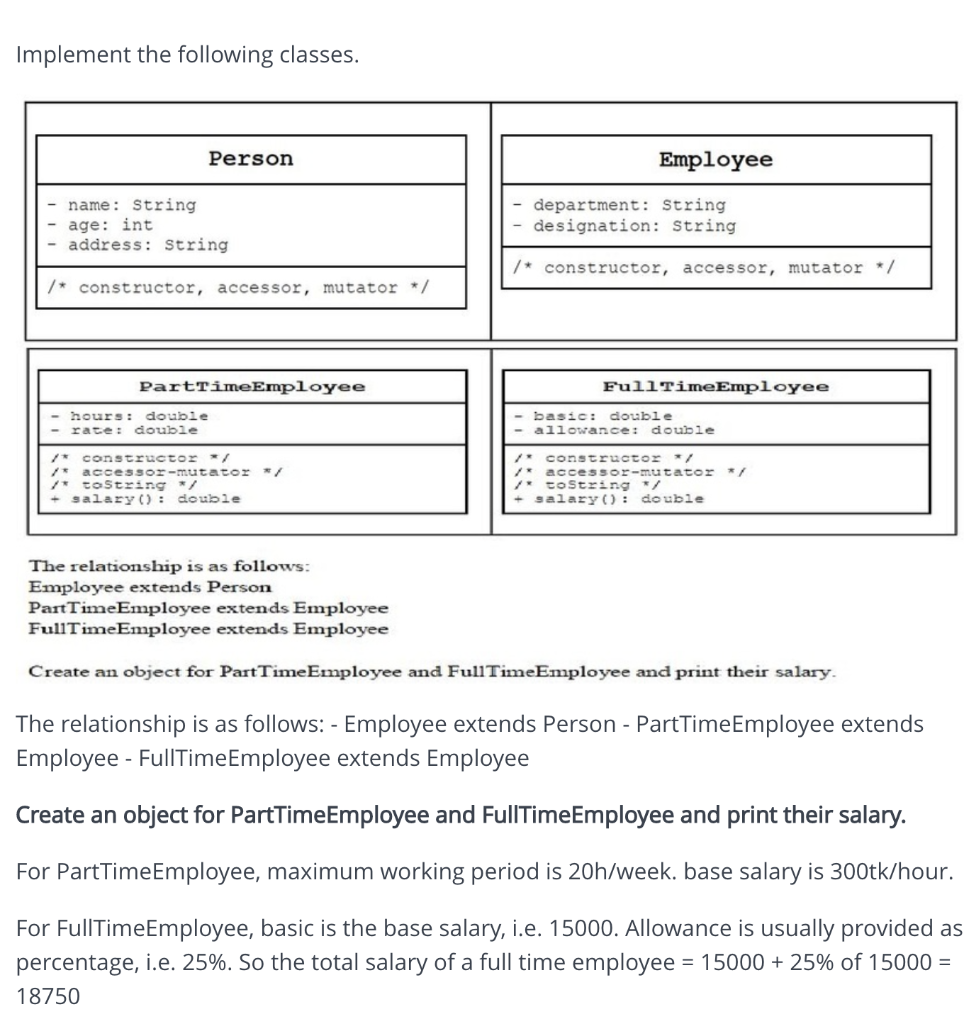 Solved The code should be in java. the relationship should | Chegg.com