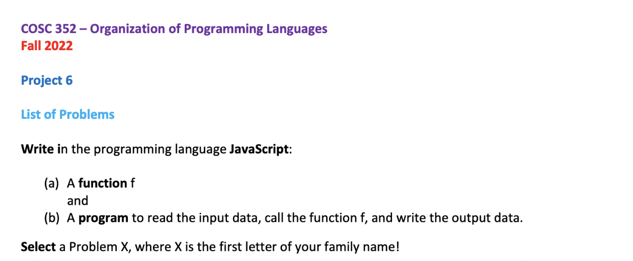 Solved COSC 352 - Organization of Programming Languages Fall | Chegg.com