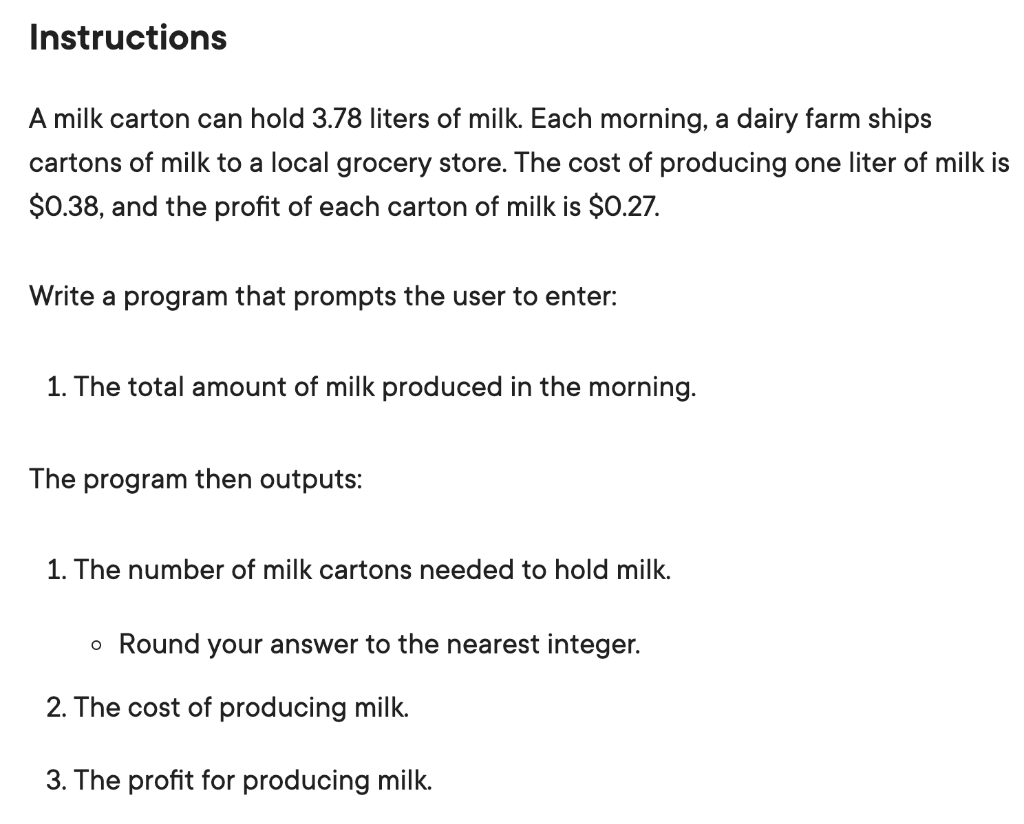 Solved Instructions A milk carton can hold 3.78 liters of | Chegg.com