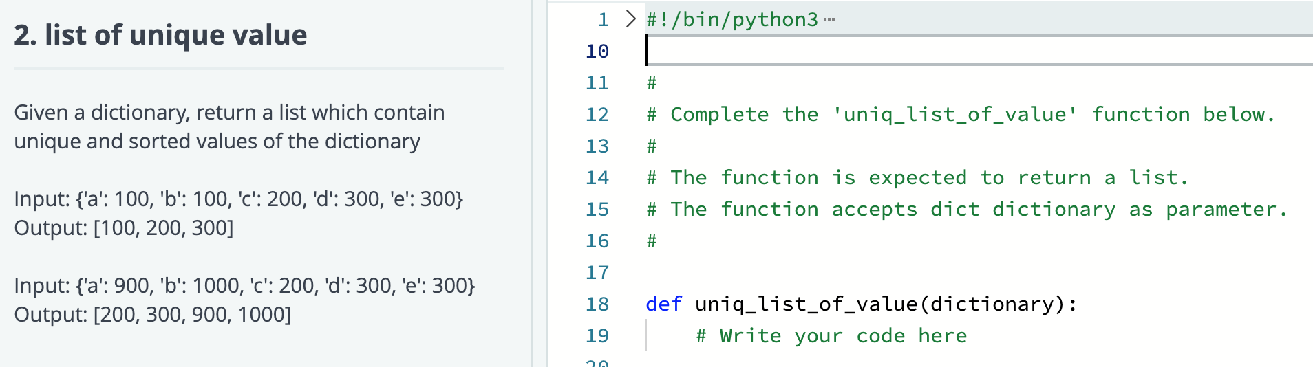 Solved \begin{tabular}{l|l|l} 2. list of unique value & | Chegg.com