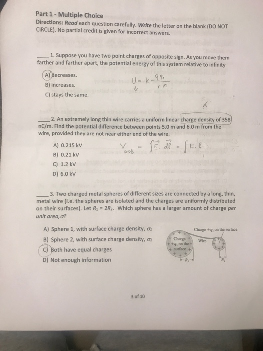 Solved Part 1-Multiple Choice Directions: Read each question | Chegg.com