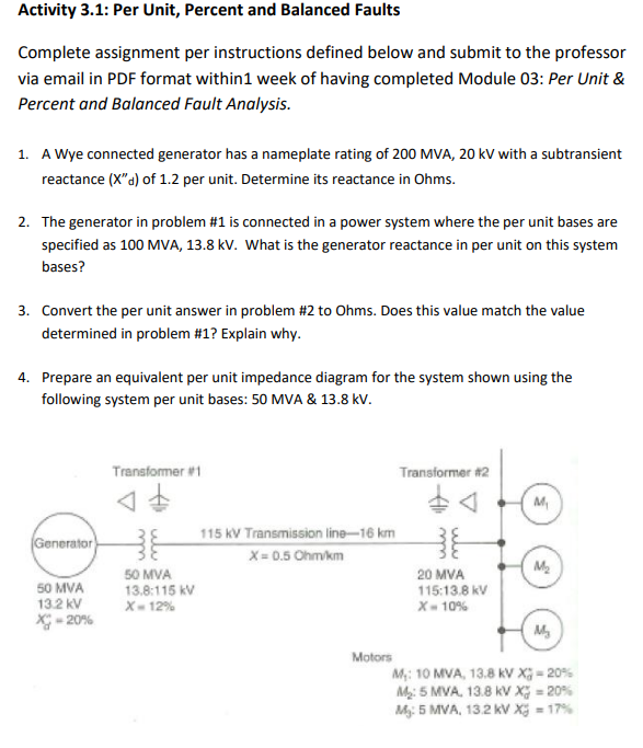 Solved Activity 3.1: Per Unit, Percent and Balanced Faults | Chegg.com