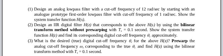Solved Design an analog lowpass filter with a cut-off | Chegg.com