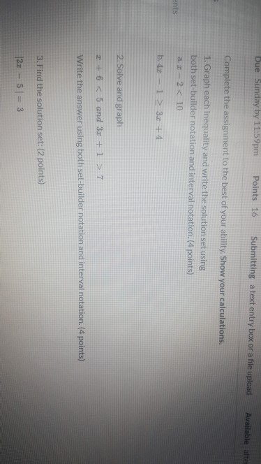 Solved Due Sunday by 11:59pm Points 16 Submitting a text | Chegg.com