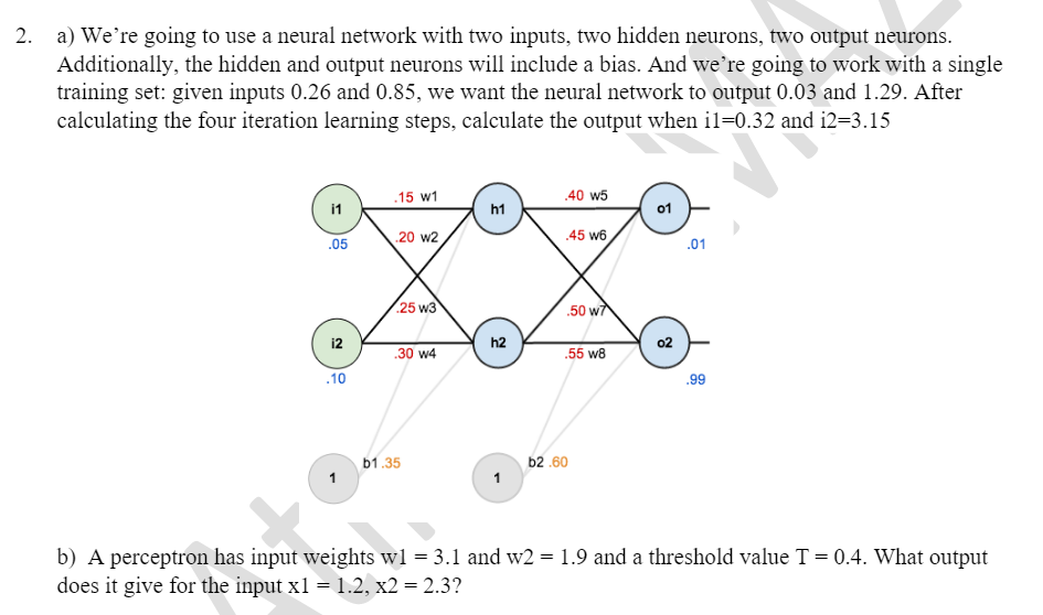 Solved 2. a) We're going to use a neural network with two | Chegg.com