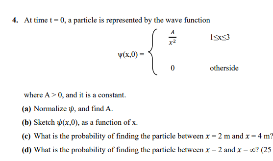 Solved 4. At time t=0, a particle is represented by the wave | Chegg.com