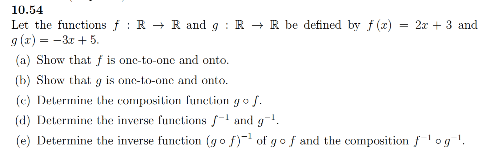 Solved 10.54 Let the functions f : R - R and g: R > R be | Chegg.com