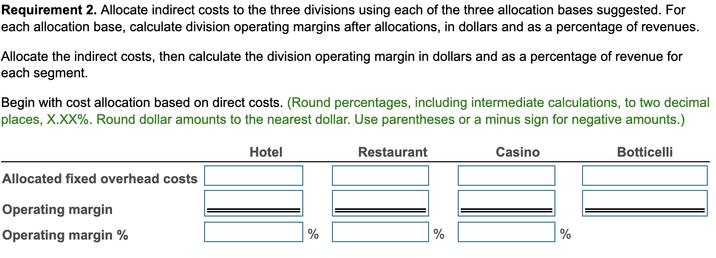 Requirement 2. Allocate indirect costs to the three | Chegg.com